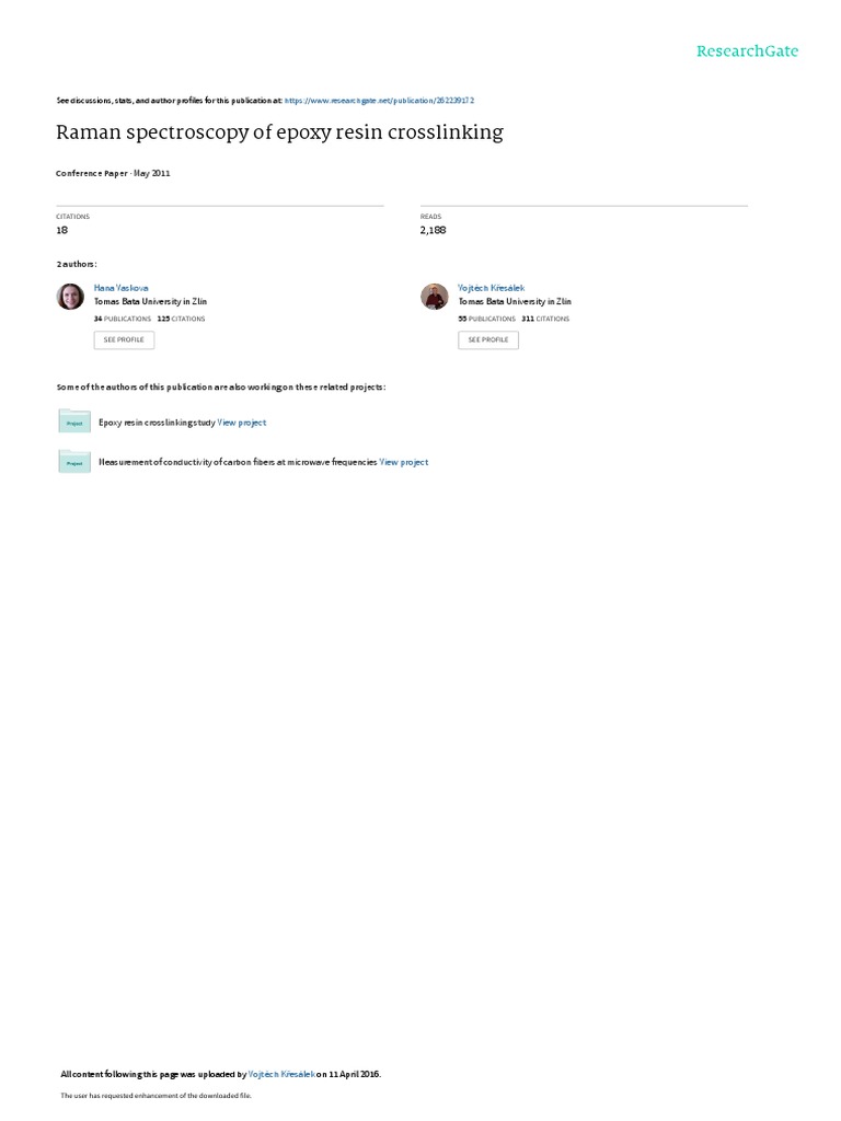 Raman Spectroscopy of Epoxy Resin Crosslinking | PDF | Epoxy | Raman ...