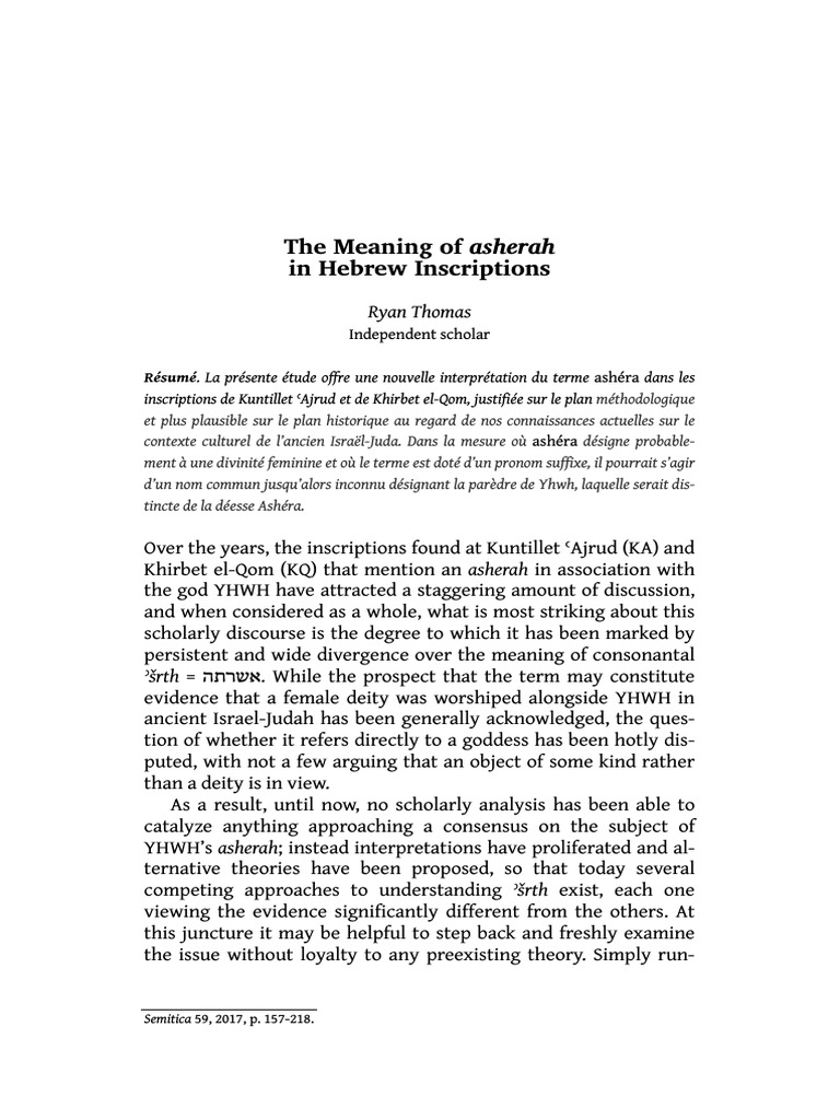 The Meaning of Asherah in Hebrew Inscrip PDF | PDF