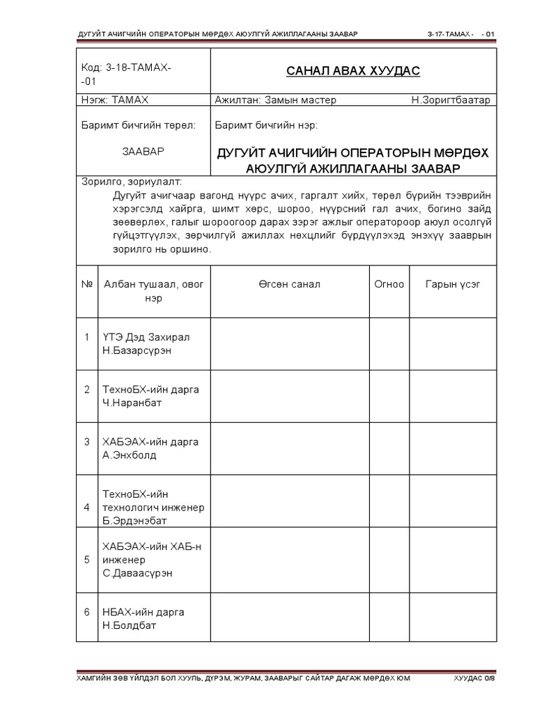 З 18 ТАМАХ 01 03 Дугуйт ачигчийн операторын мөрдөх ААЗ | PDF