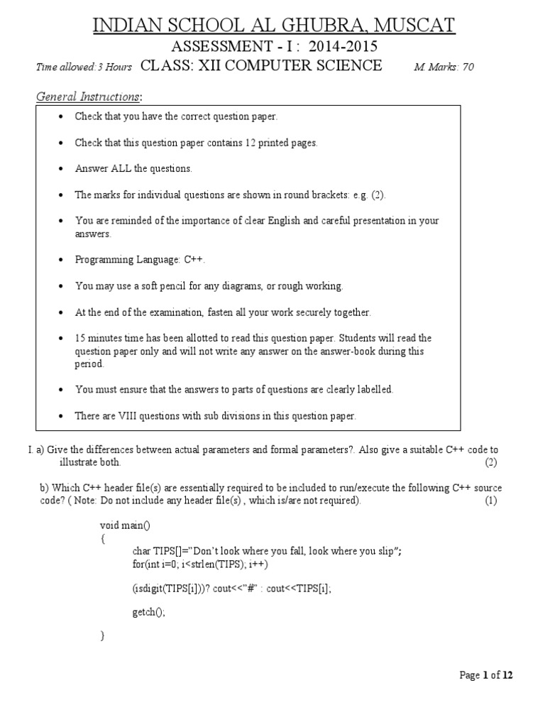 CL - Xii - Computer Science - Assessment - I - 2K14 - Ard-Retest | PDF ...