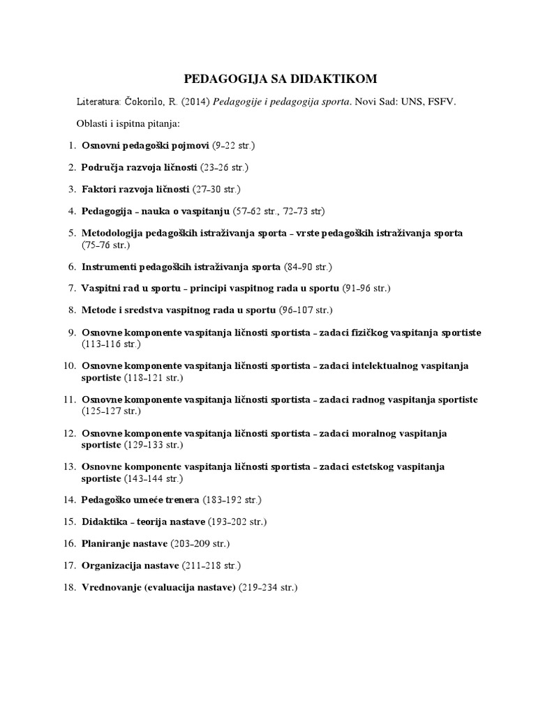 Pedagogija Ispitna Pitanja | PDF