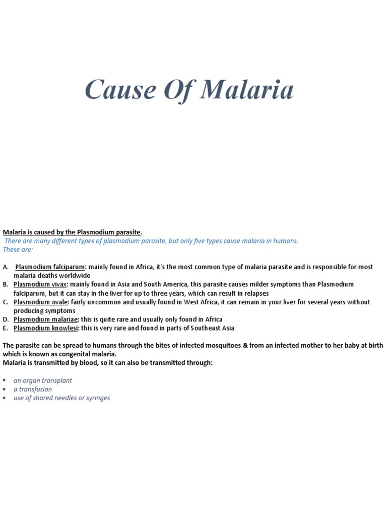 Cause & Pathophysiology of Malaria | PDF | Malaria | Plasmodium