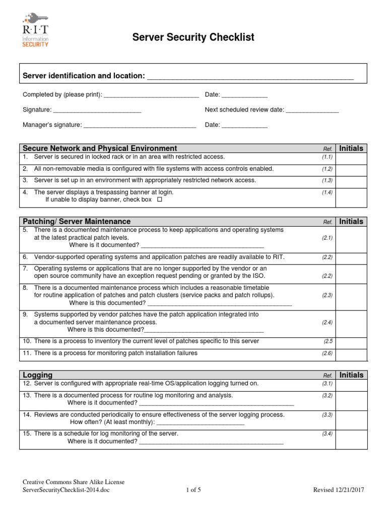 Server Security Checklist: Server Identification and Location | PDF ...
