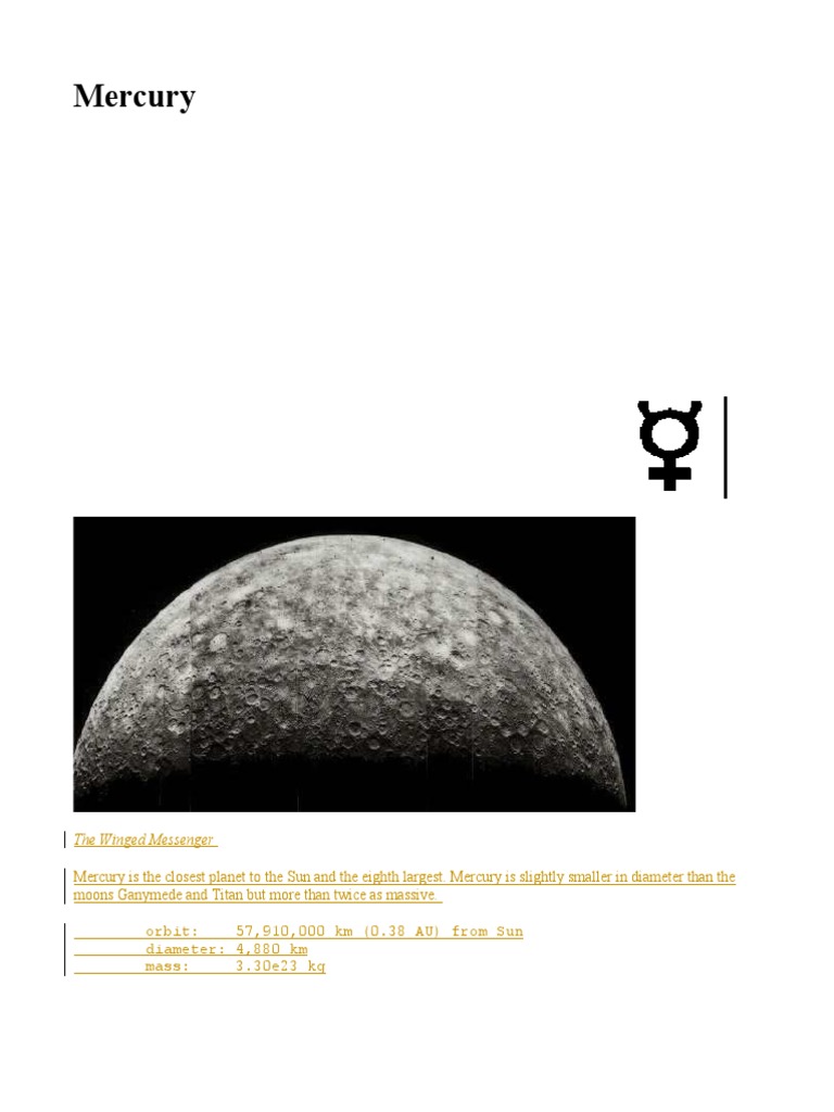 Mercury: The Winged Messenger | PDF | Mercury (Planet) | Mars