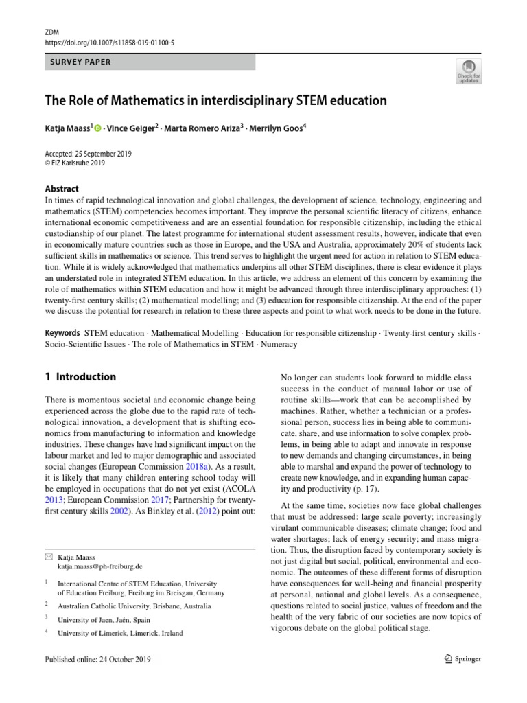 The Role of Mathematics in Interdisciplinary STEM Education | PDF ...