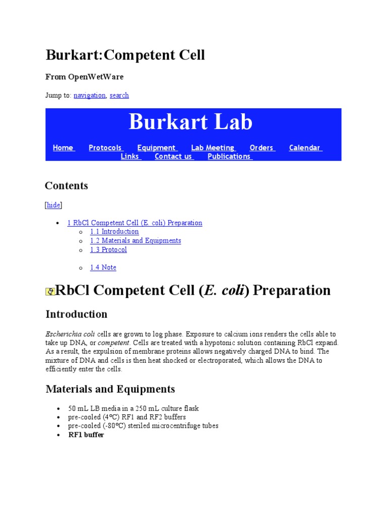 RBCL Competent Cell (E. Coli) Preparation | PDF | Transformation ...
