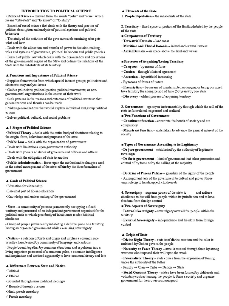 Introduction To Political Science | PDF | State (Polity) | Philippines
