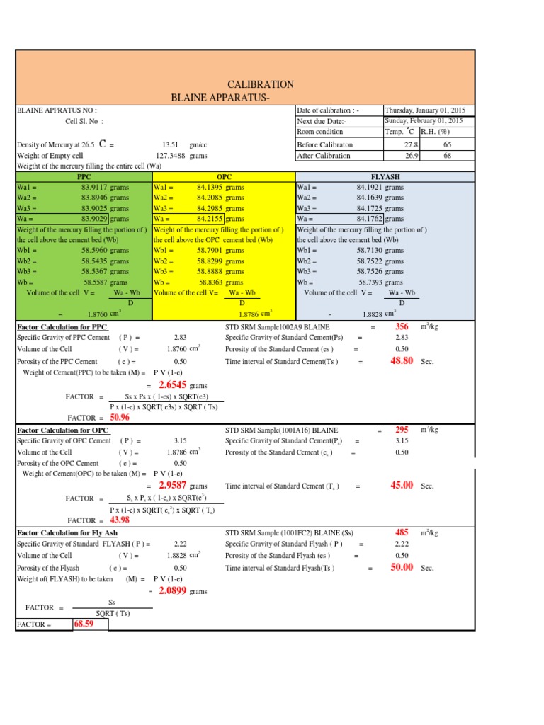 Blaine Apparatus Calibration Report | PDF | Volume | Scientific Observation