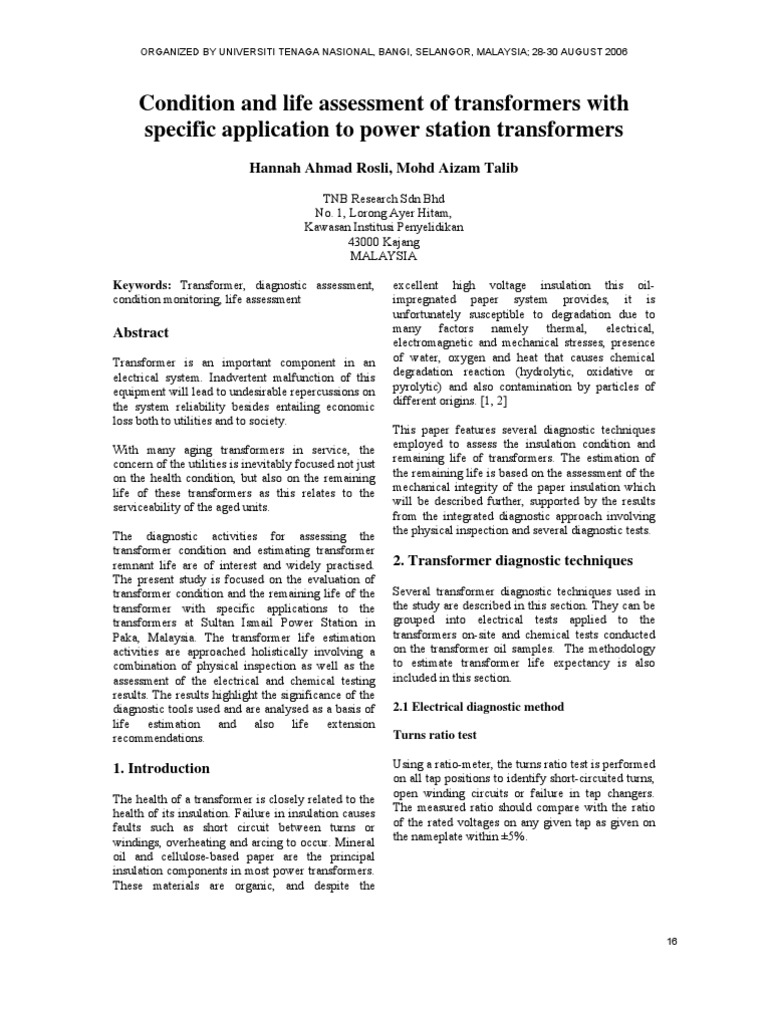 Condition and Life Assessment of Transformers With Specific Application ...