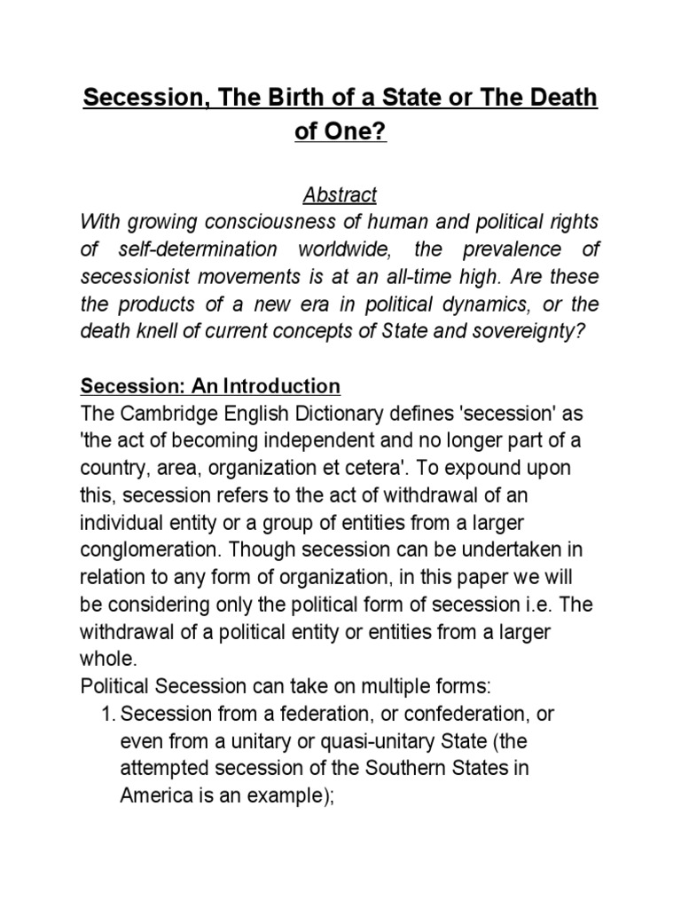 Secession, The Birth of A State or The Death of One | PDF | Secession ...