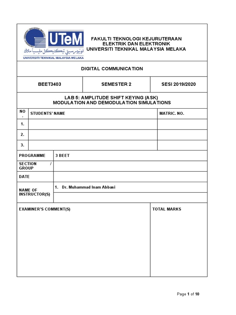 Lab 5 ASK Modulation and Demodulation | PDF | Detector (Radio) | Modulation