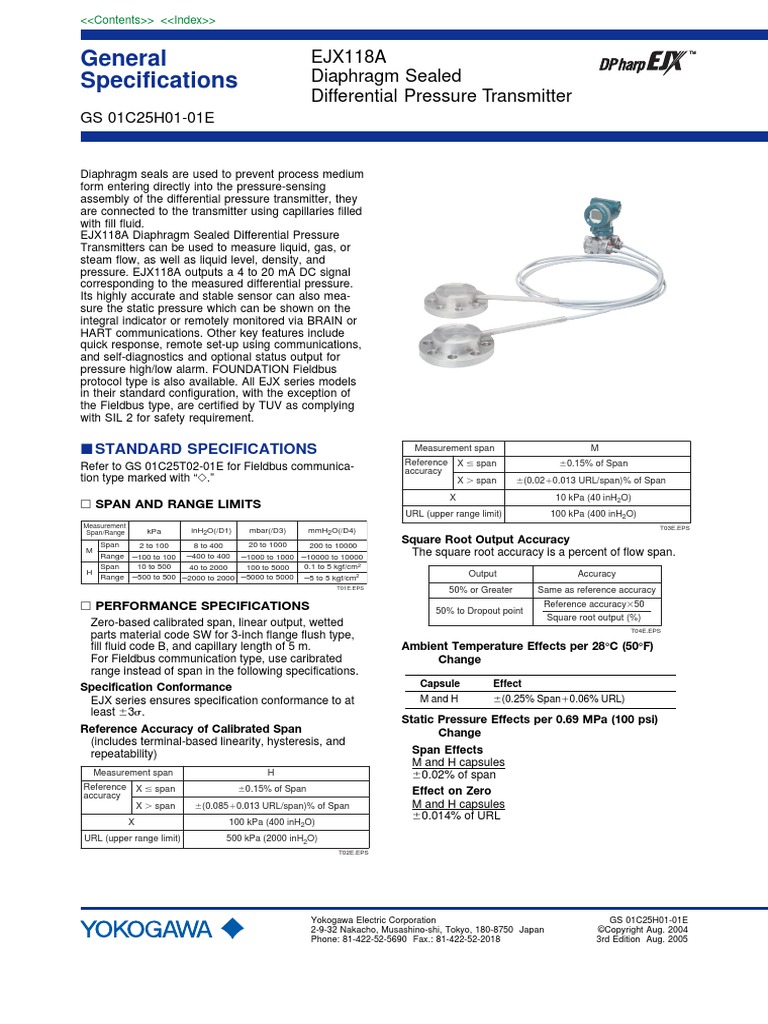 General Specifications: EJX118A Diaphragm Sealed Differential Pressure ...
