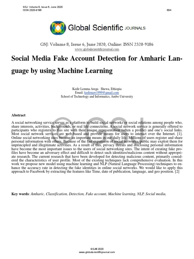 Amharic Fake Account Detection in Social Network PDF | PDF | Social ...