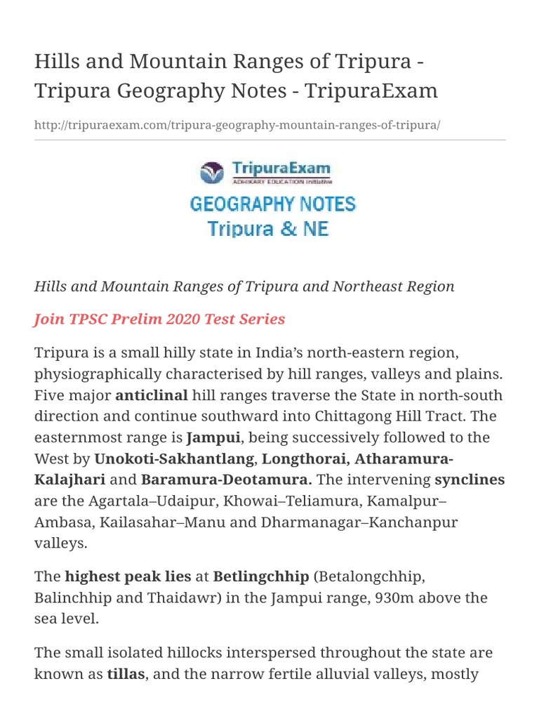 Hills and Mountain Ranges of Tripura - Tripura Geo+ | PDF | Earth ...