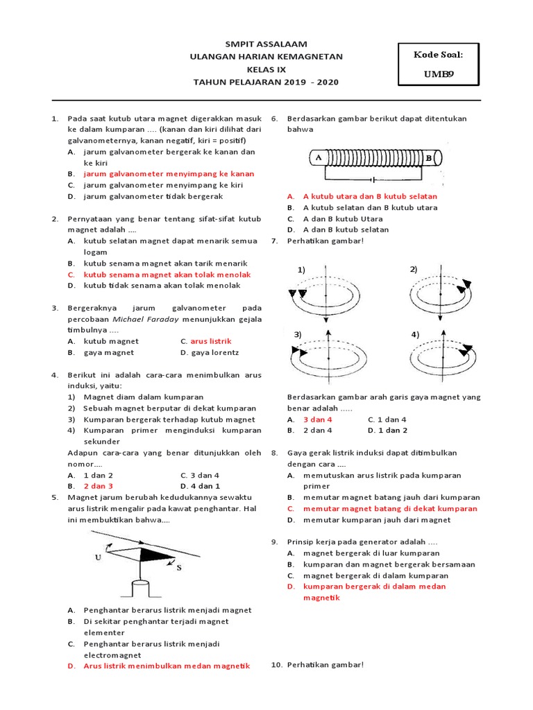 [JUDUL]: Ulangan Harian Kemagnetan Kelas IX | PDF
