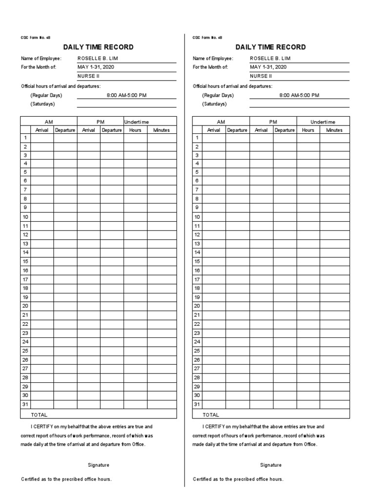 Daily Time Record Daily Time Record: Roselle B. Lim Roselle B. Lim MAY ...