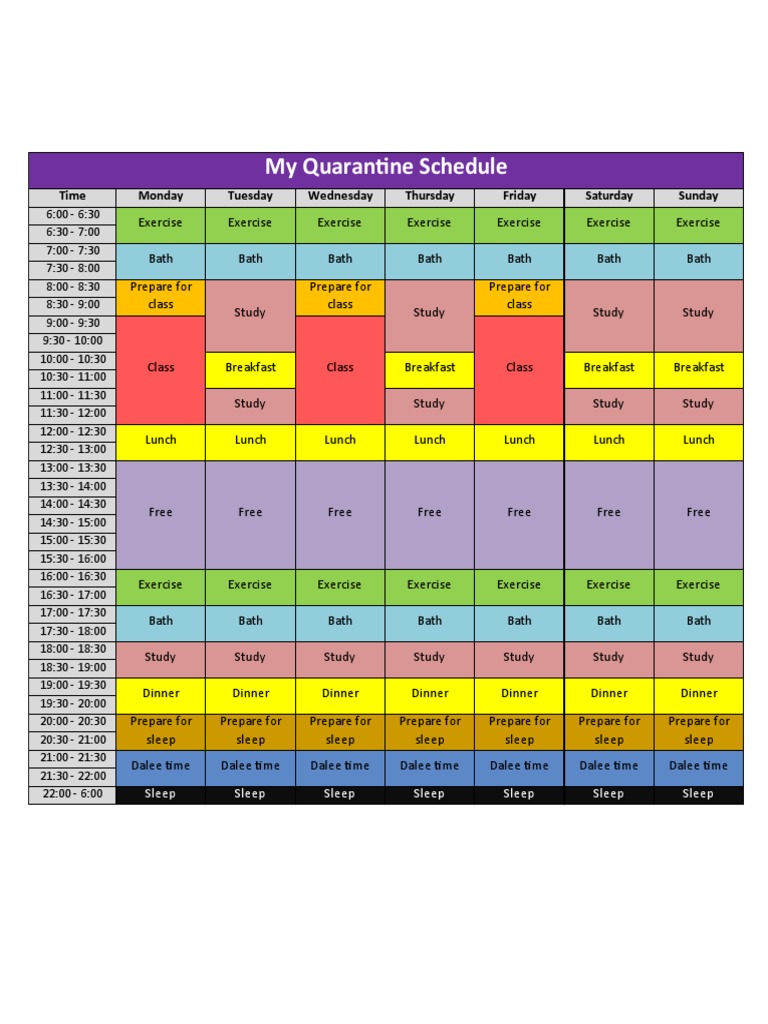 My Quarantine Schedule: Time Monday Tuesday Wednesday Thursday Friday ...