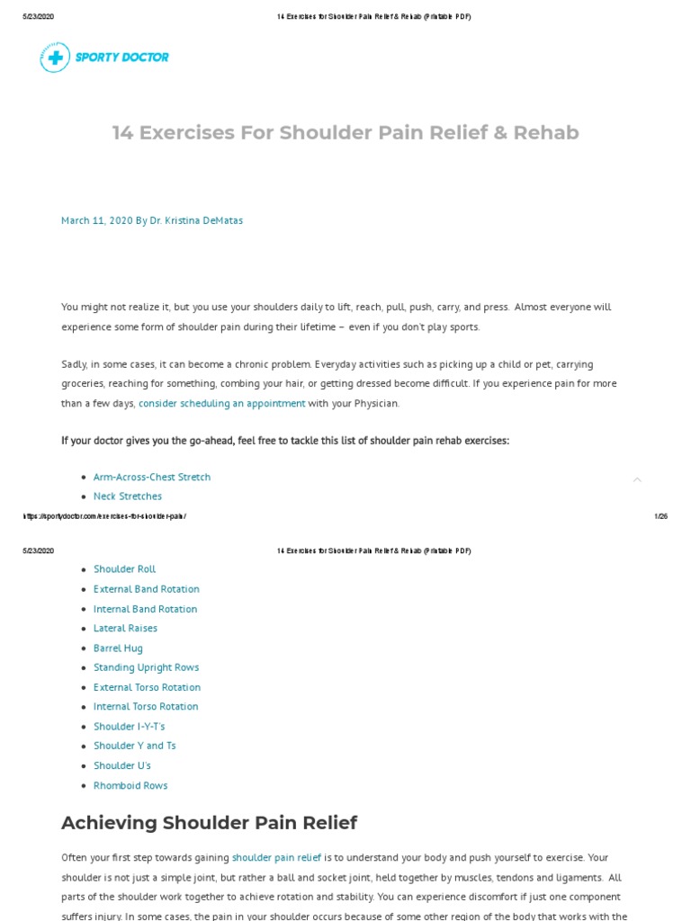 14 Exercises For Shoulder Pain Relief & Rehab (Printable PDF | PDF ...
