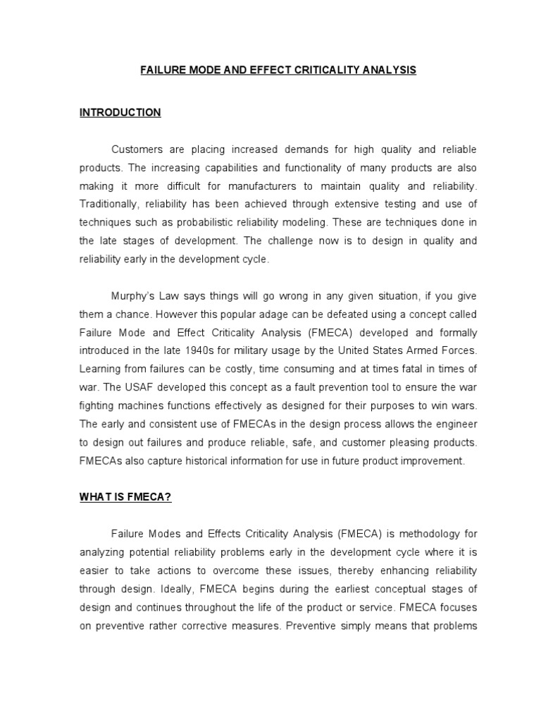 FMECA | PDF | Reliability Engineering | Risk Assessment