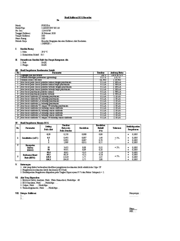 Contoh Laporan Kalibrasi ECG Recorder-Dikonversi | PDF
