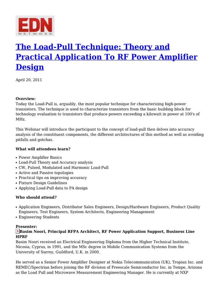The Load-Pull Technique: Theory and Practical Application To RF Power ...