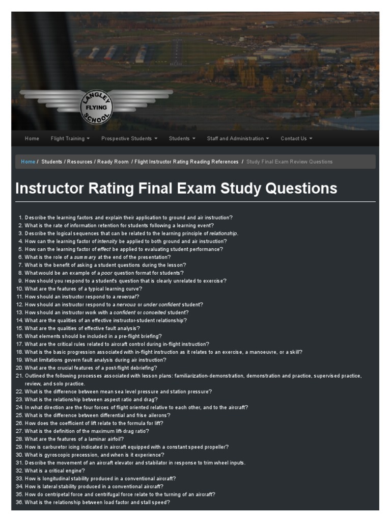 Instructor Rating Final Examination Study Questions, Flight Instructor ...