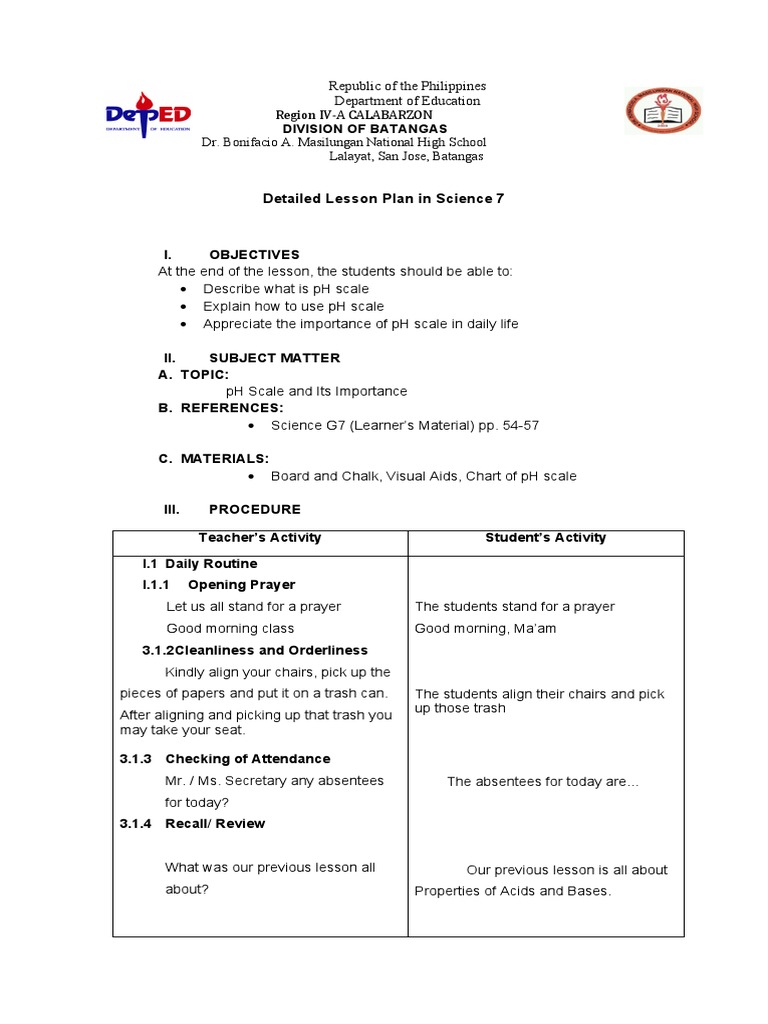 Detailed Lesson Plan in Science 7: Division of Batangas | PDF | Ph | Soil
