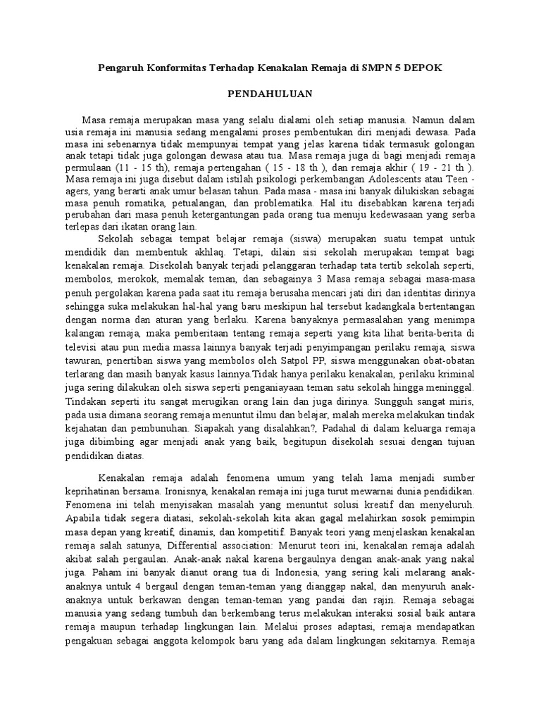 Pengaruh Teman Sebaya Terhadap Intensi Kenakalan Remaja | PDF