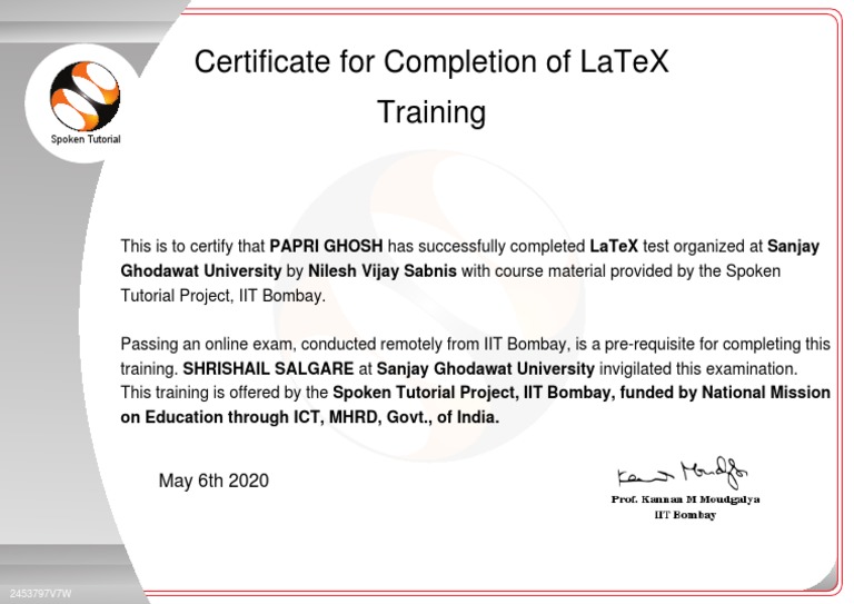 Certificate For Completion of Latex Training | PDF