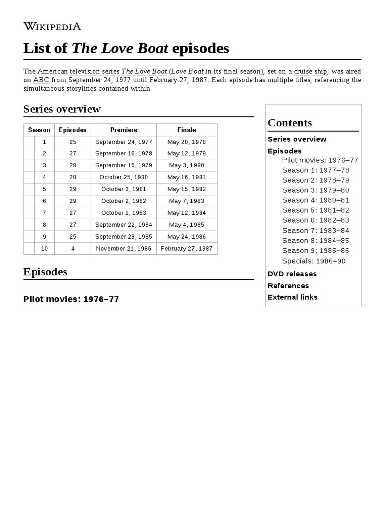 List of The Love Boat Episodes: Series Overview | PDF | American ...