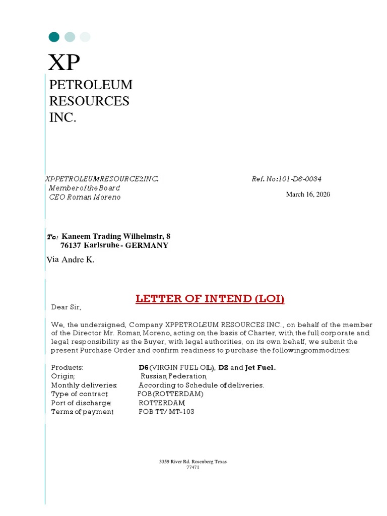Petroleum Resources Inc.: Letter of Intend (Loi) | PDF | Receipt ...