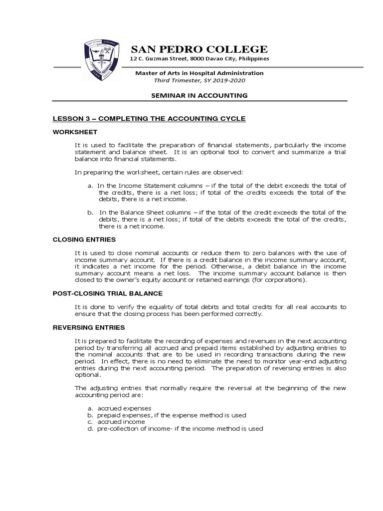 Completing the Accounting Cycle Worksheet | PDF | Debits And Credits ...