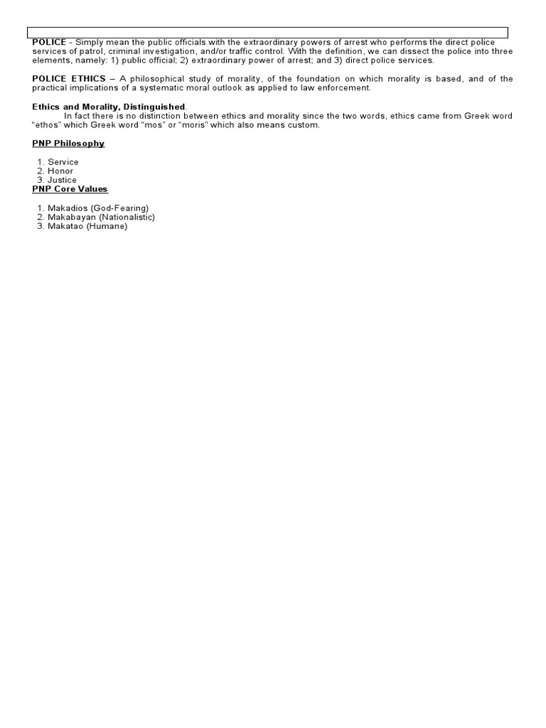 Police Ethics Notes For Board Exam | PDF | Police | Police Officer