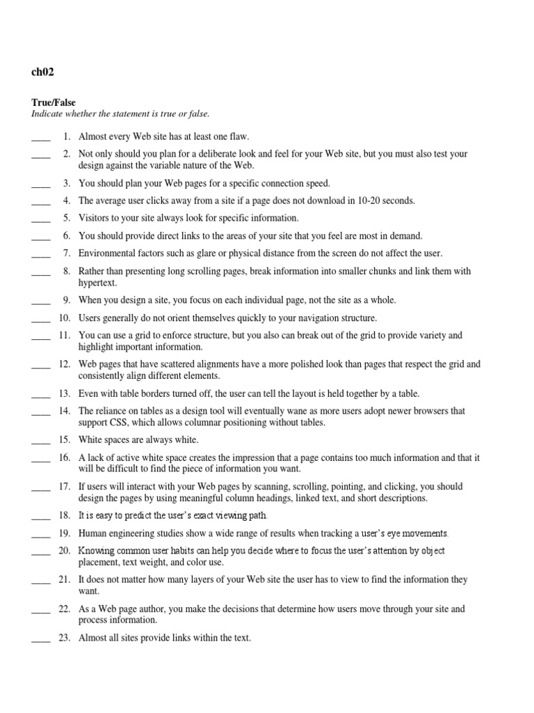 Test Bank Principles of Web Design 4th Edition Joel Sklar | PDF | Page ...