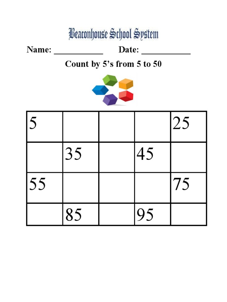 Name: - Date: - Count by 5's From 5 To 50 | PDF