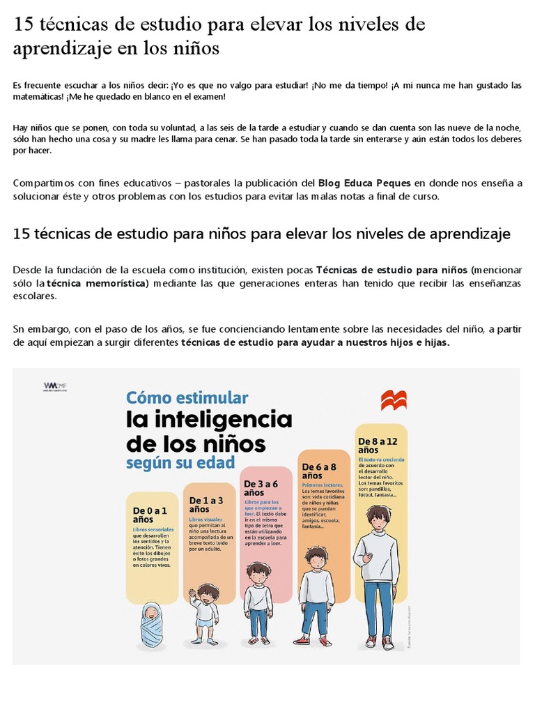 15 Técnicas de Estudio para Elevar Los Niveles de Aprendizaje en Los Niños | Descargar gratis ...