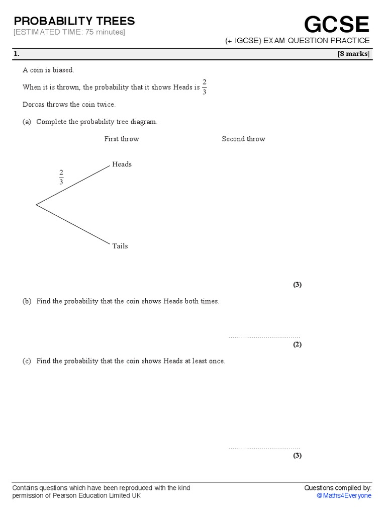 Probability Trees: 1. (8 Marks | PDF | Teaching Mathematics | Sports