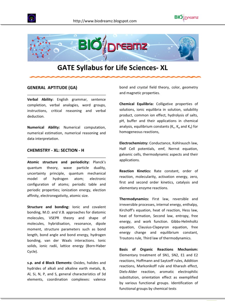 Gate Syllabus Life Science-XL and Pattern | PDF | Metabolism ...