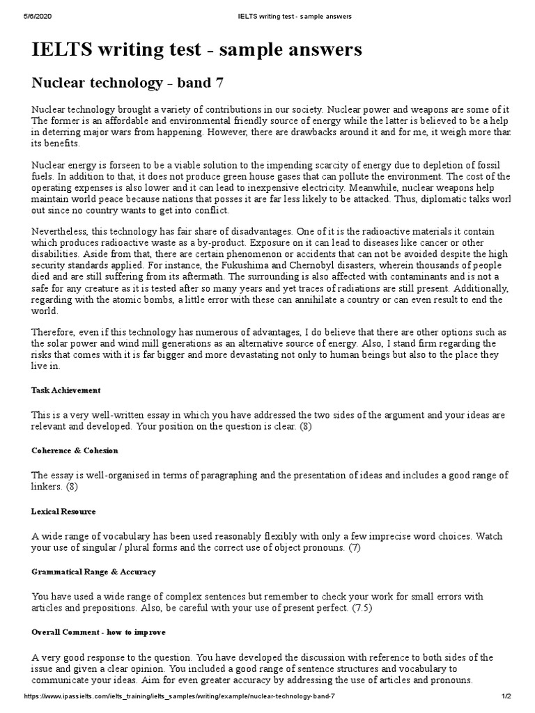 IELTS Writing Sample: Nuclear Technology | PDF | Nuclear Technology ...