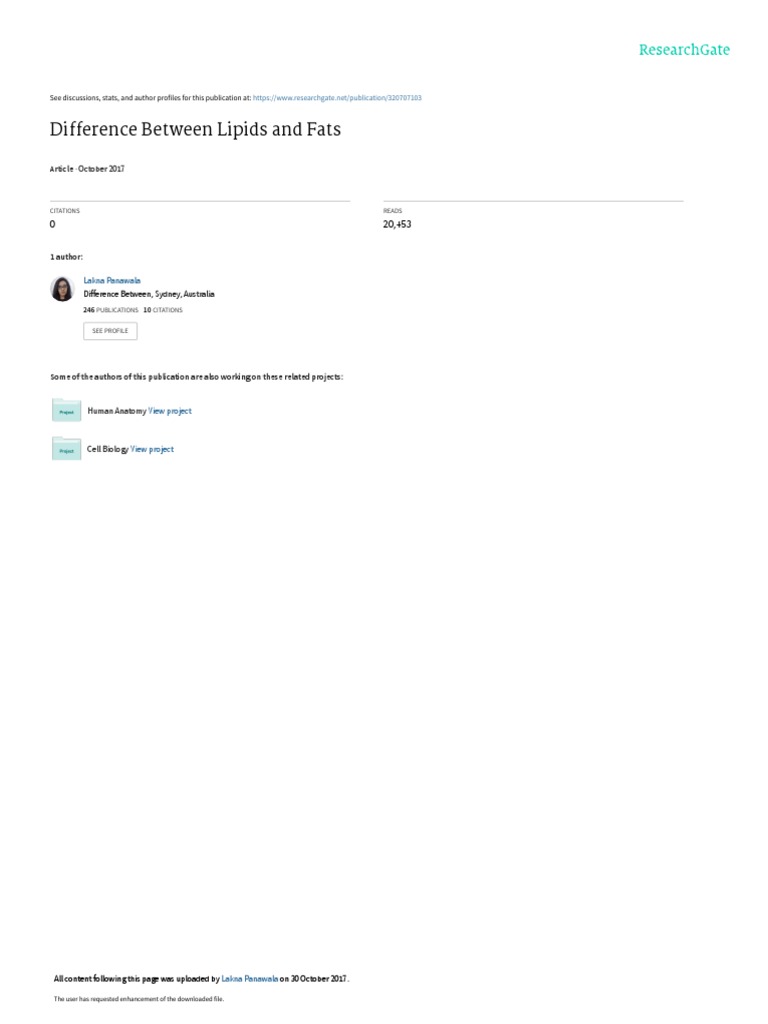 Difference Between Lipids And Fats October 2017 Pdf Fat Phospholipid