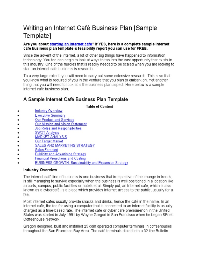 Writing An Internet Café Business Plan | PDF | Internet | Economies