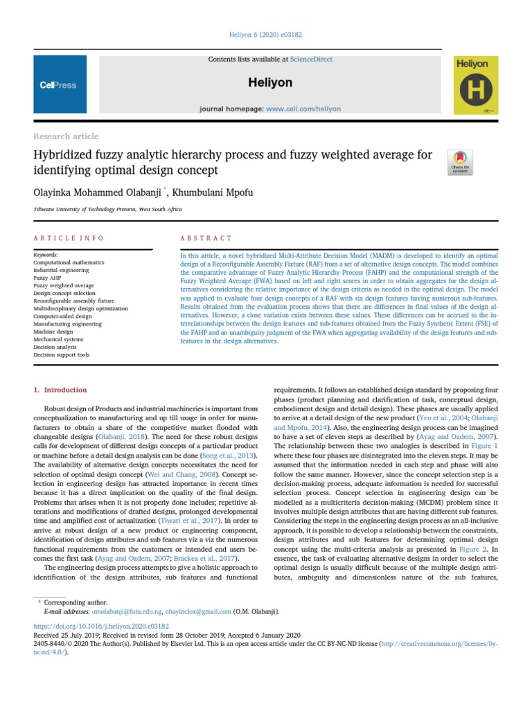 Fuzzy AHP and Fuzzy Weighted Average in Design Concept Selection | PDF ...
