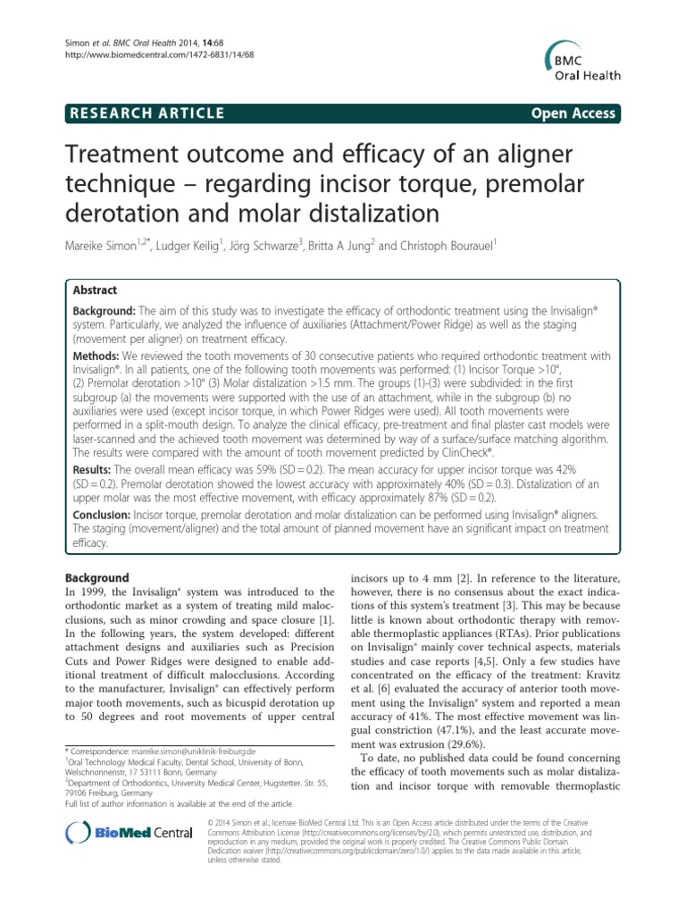 Treatment Outcome and Efficacy of An Aligner Technique - Regarding ...