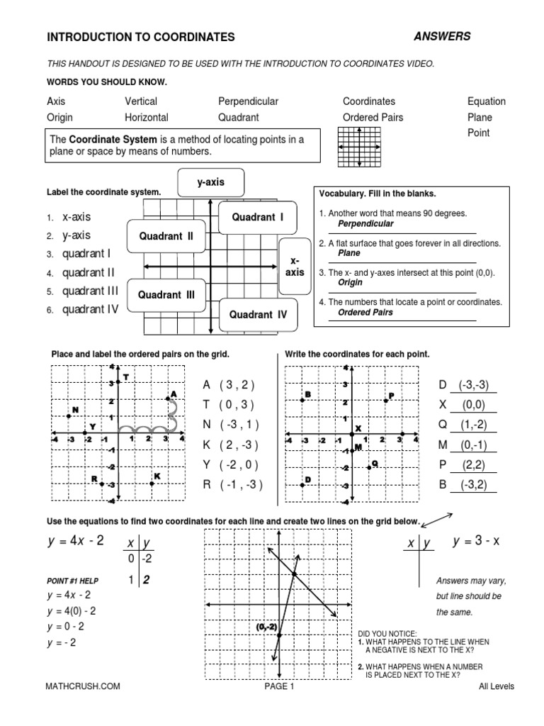 Intro To Coordinates Answers Pdf Pdf Cartesian Coordinate System Space