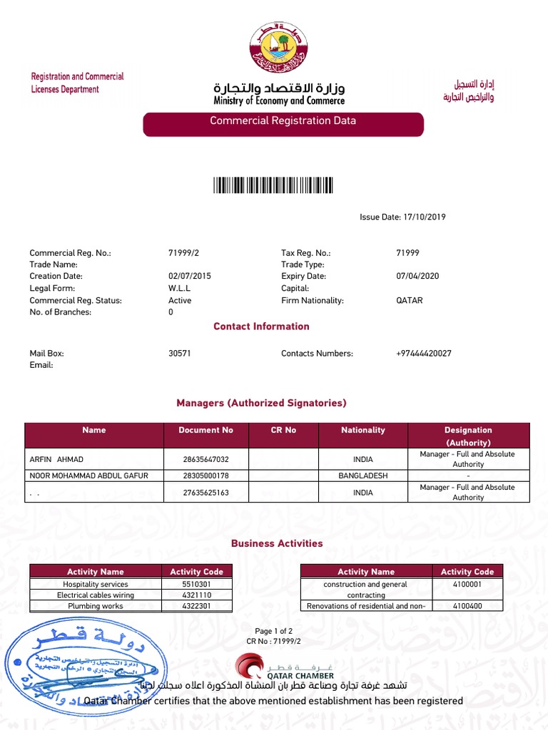 Commercial Registration Data | PDF | Business