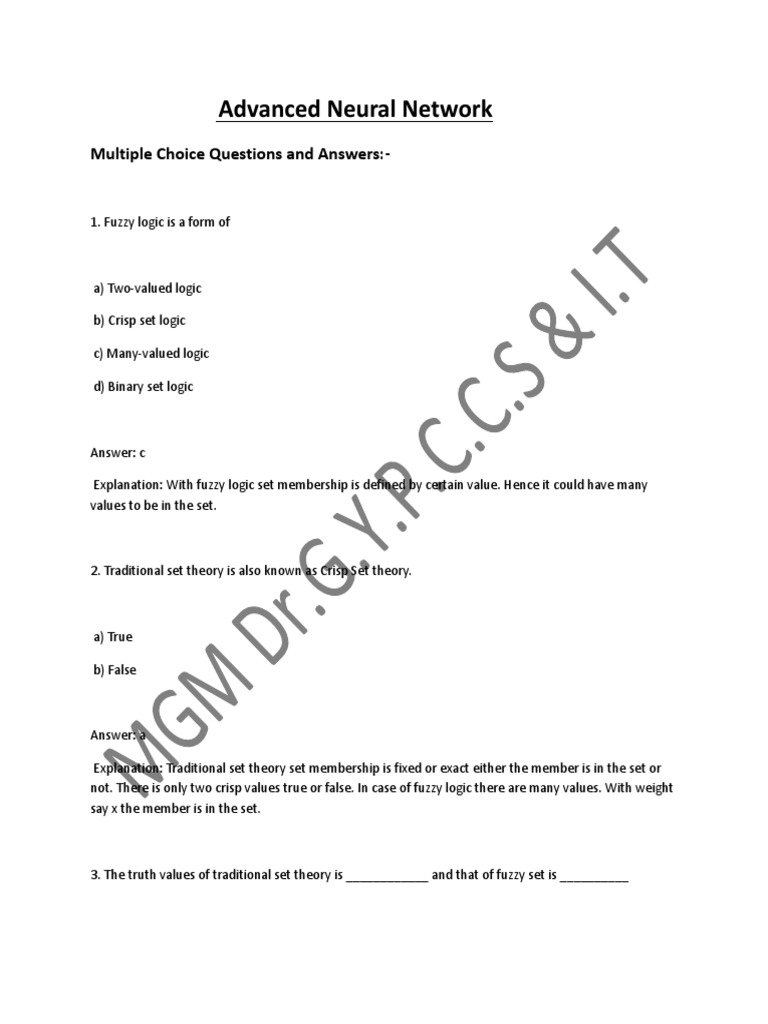 Advanced Neural Network: Multiple Choice Questions and Answers ...