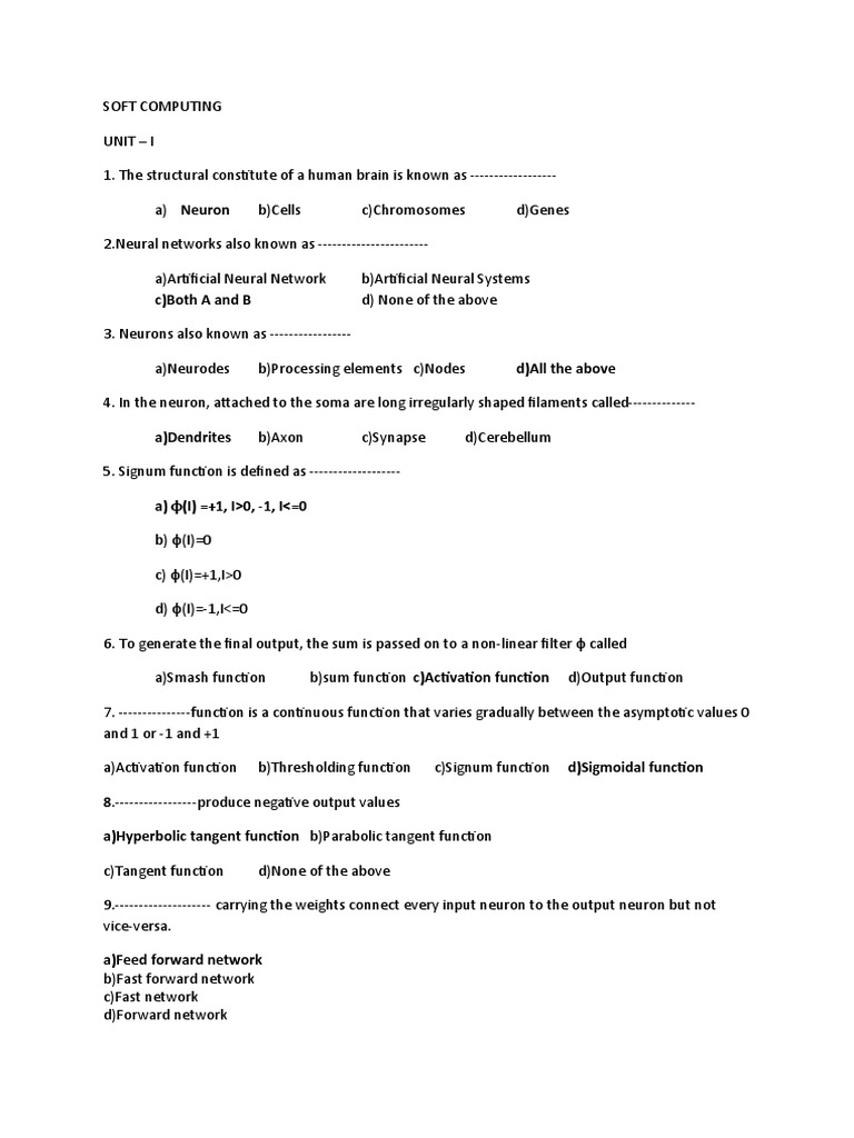 Soft Computing MCQ | PDF | Artificial Neural Network | Fuzzy Logic