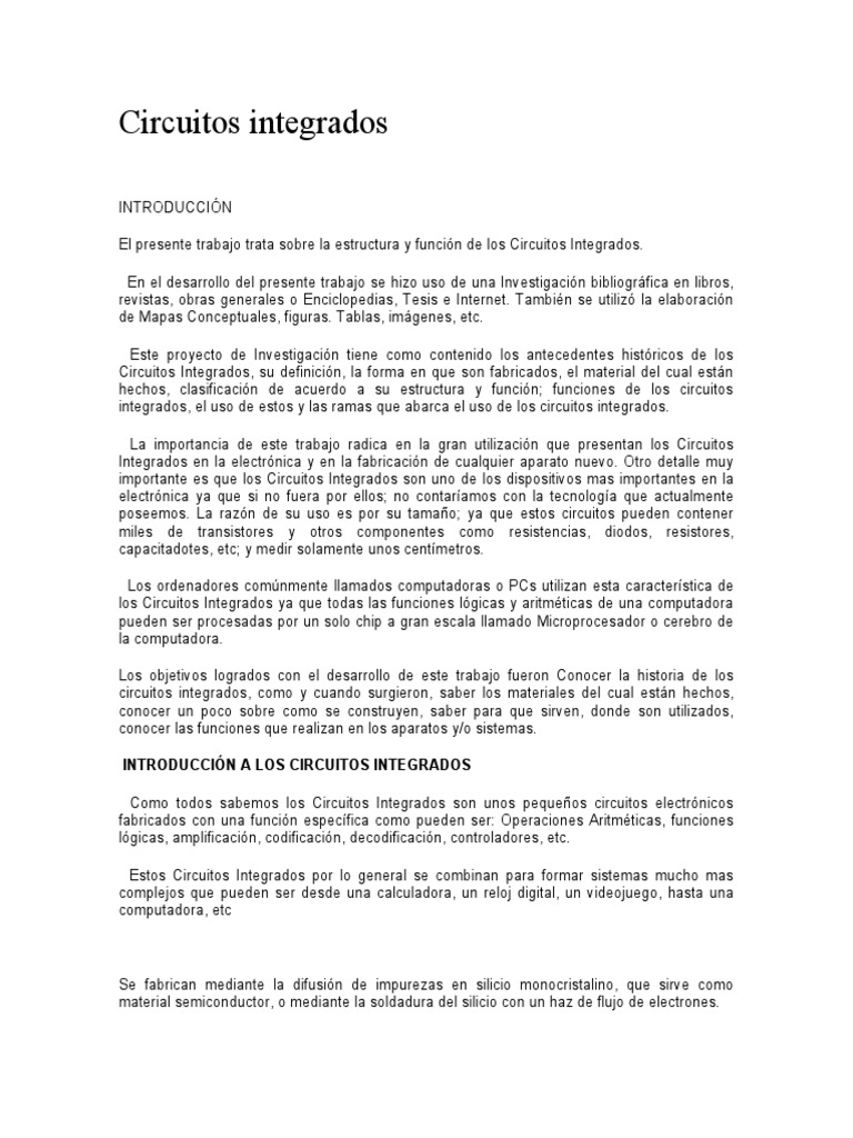 Circuitos Integrados Word | PDF | Circuito integrado | Microprocesador
