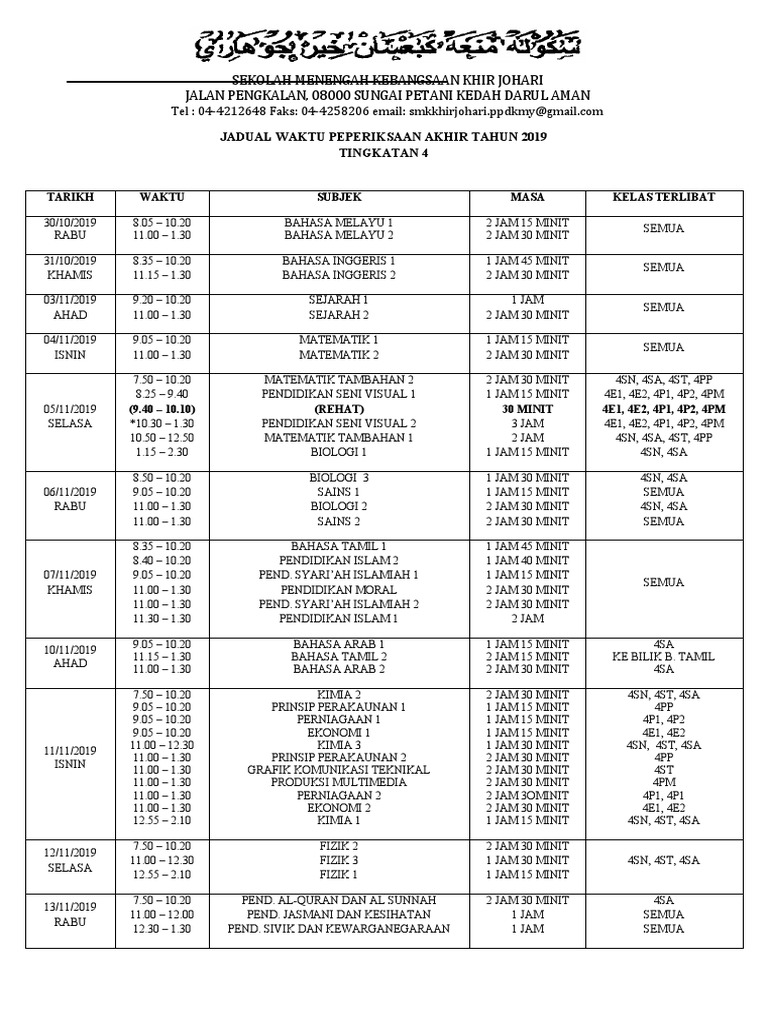Exam Akhir Tahun Form 4 2019 | PDF