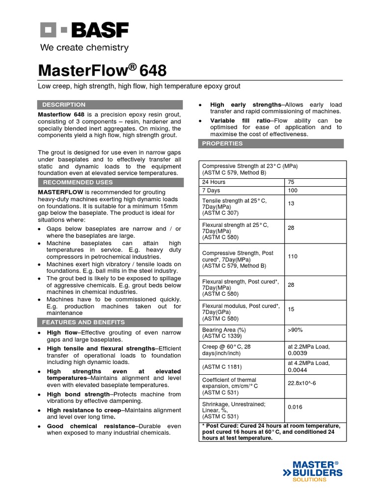 Masterflow 648 v2 PDF | PDF | Epoxy | Creep (Deformation)